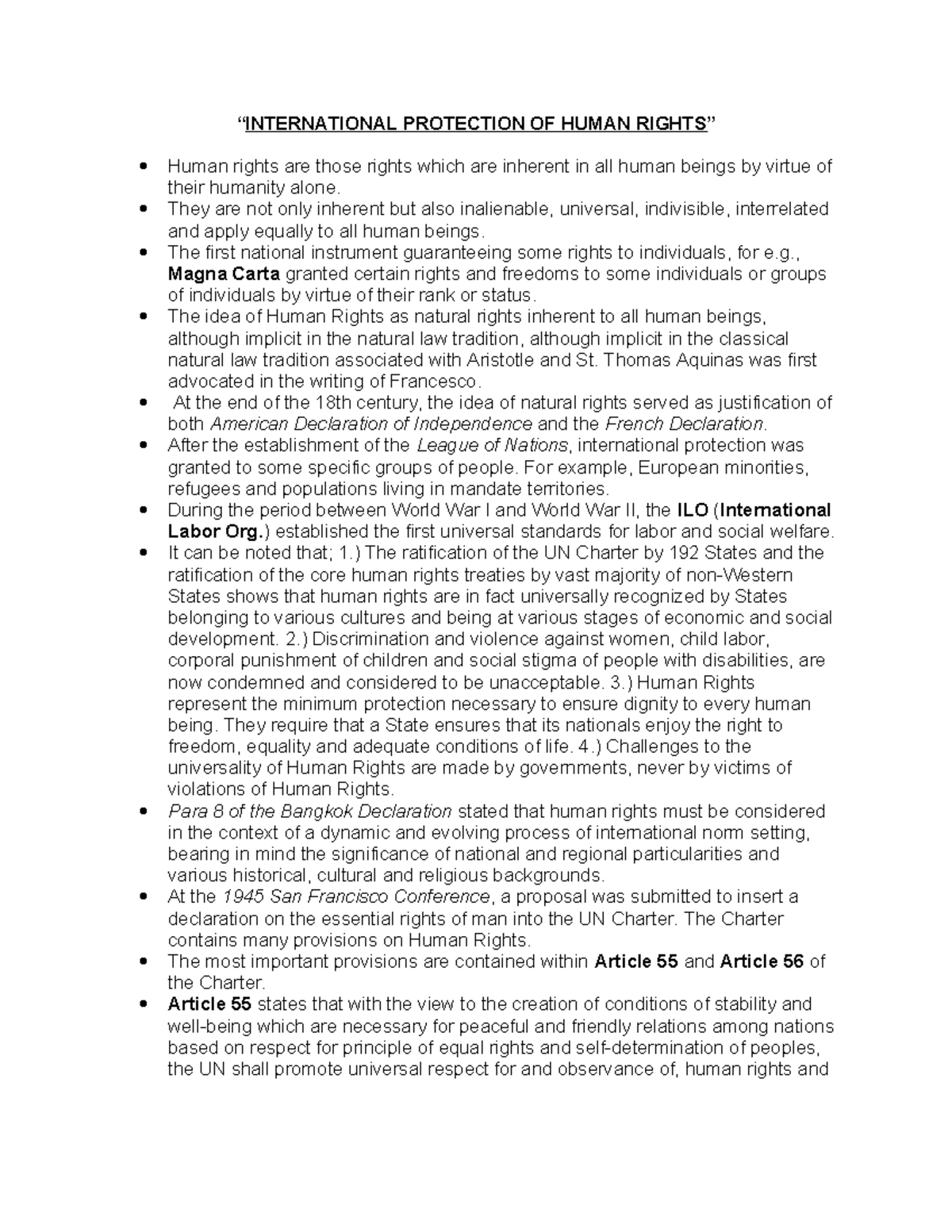 International Protection OF Human Rights (Exam Points) - “INTERNATIONAL ...