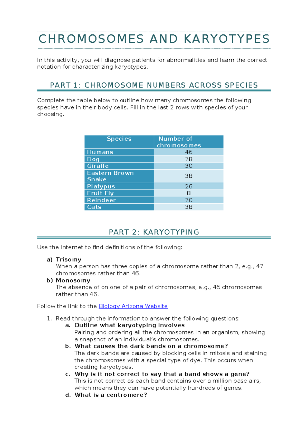 Outcome 7- Chromosomes and Karyotypes-2 - C H R O M O S O M E S A N D K ...