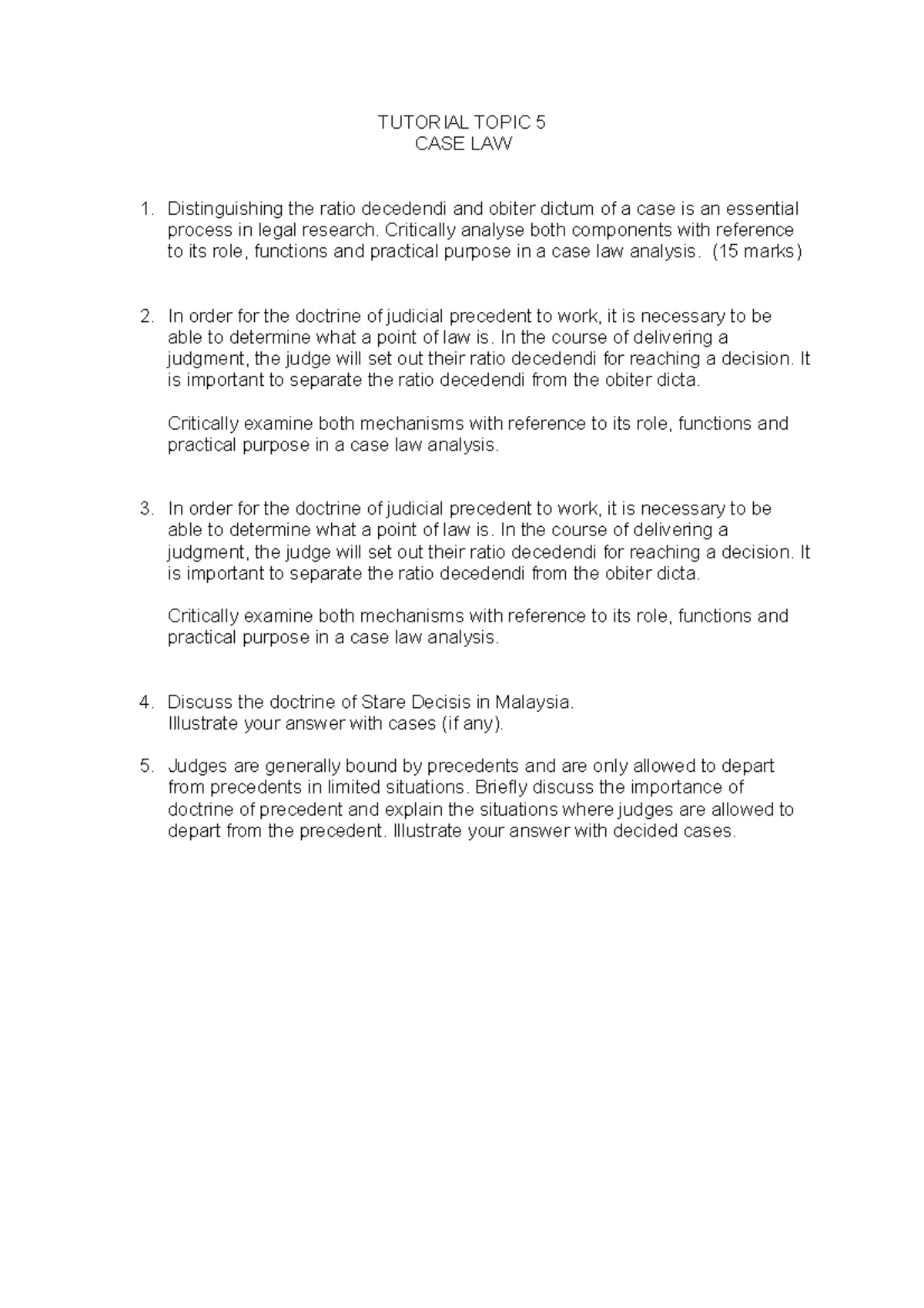 TW9 10 CASE LAWS - tutorial work - TUTORIAL TOPIC 5 CASE LAW ...