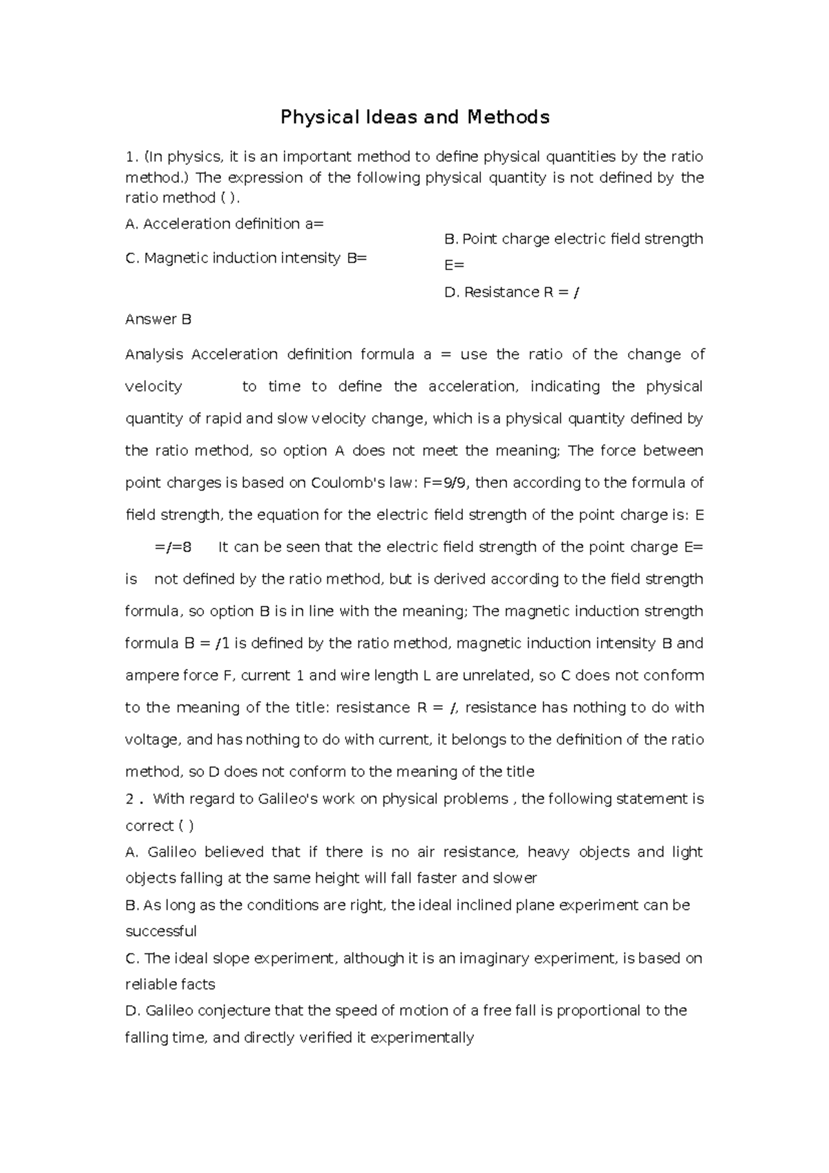 PHY 201 Physical Ideas and Methods - Physical Ideas and Methods 1. (In ...