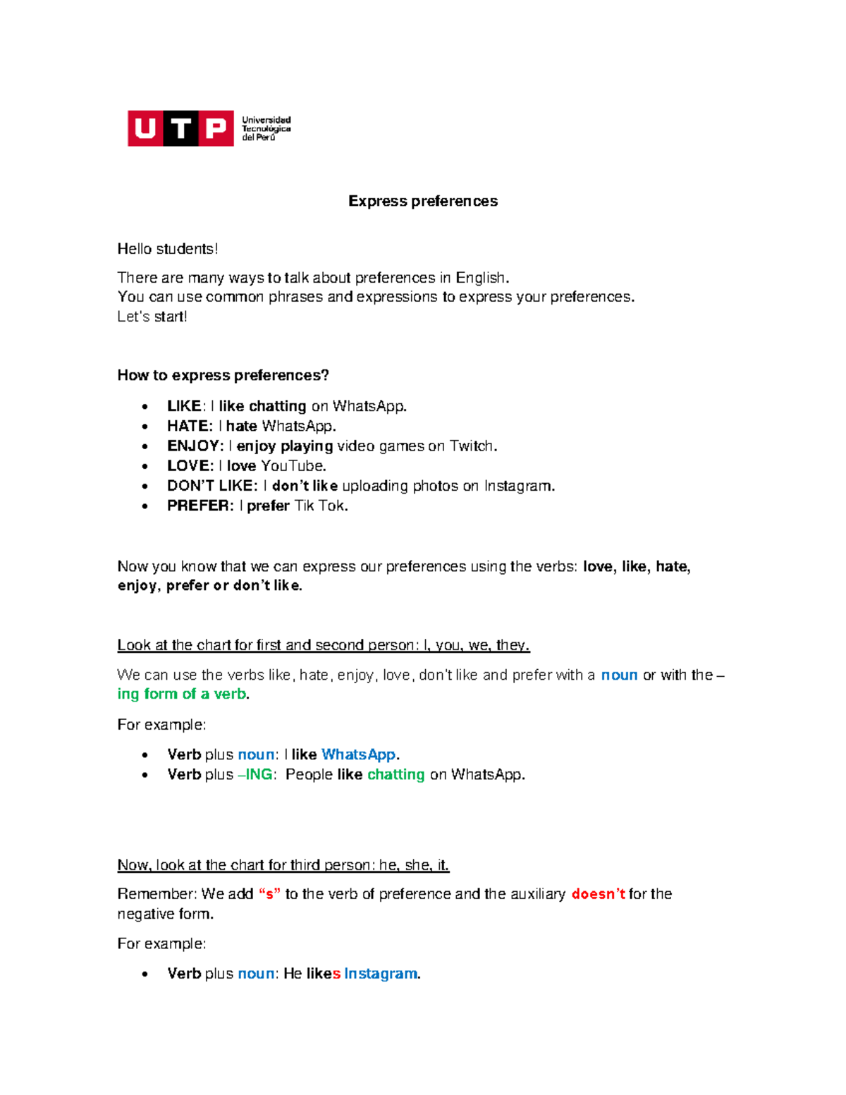 Week 6 - Script - Express preferences - Express preferences Hello ...