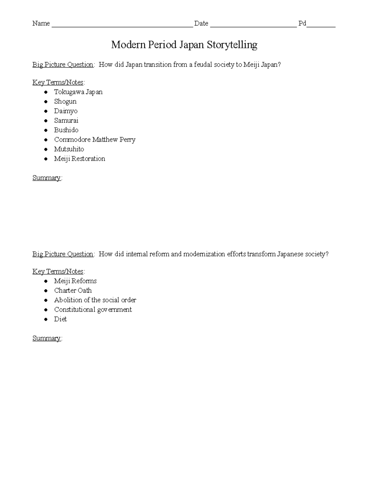 Modern Japan Storytelling Handout 2020 - Name ...