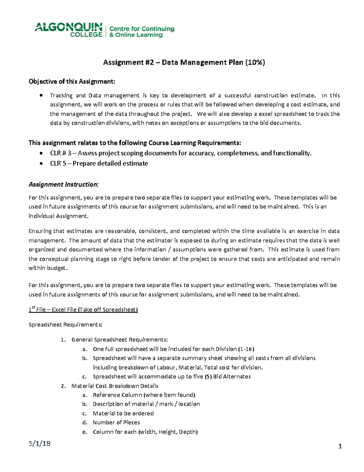 CON2002 - Assignment 2 - Data Management - 5/1/18 1 Assignment #2 ...