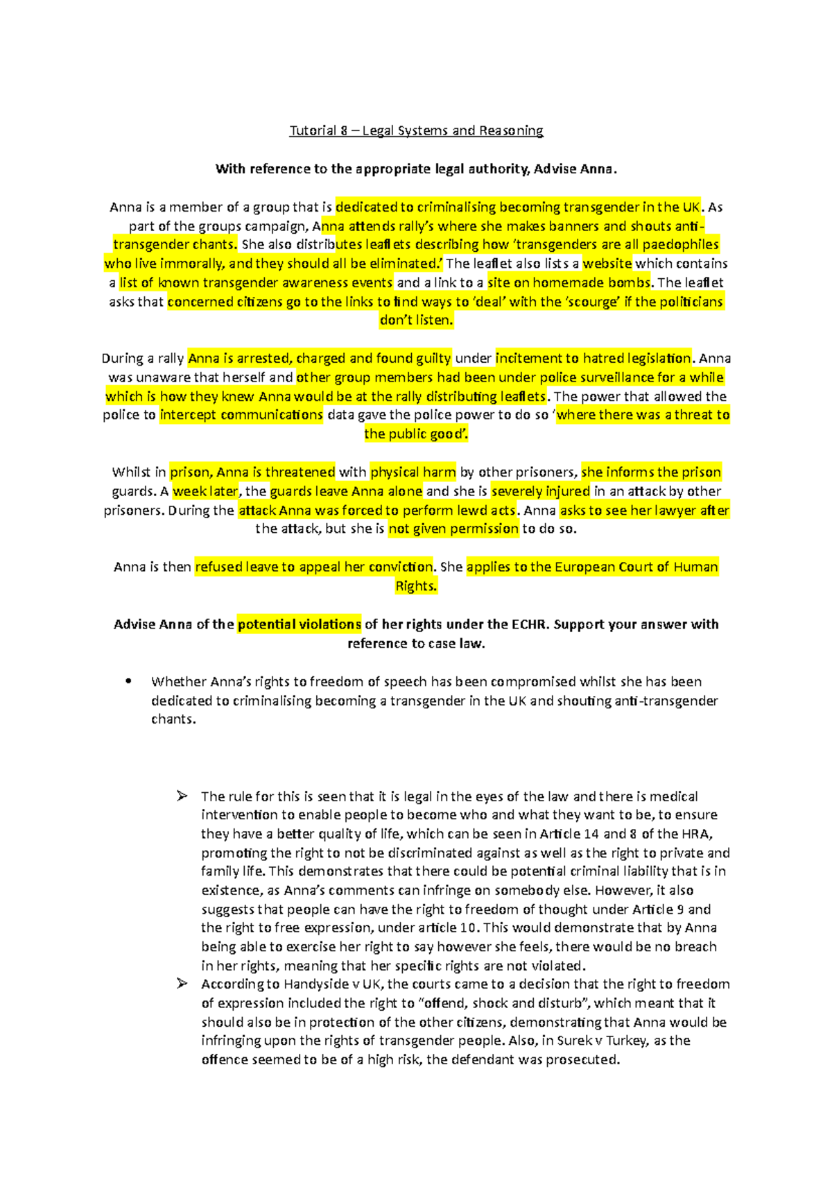 Tutorial 8 Activity - Tutorial 8 – Legal Systems and Reasoning With ...