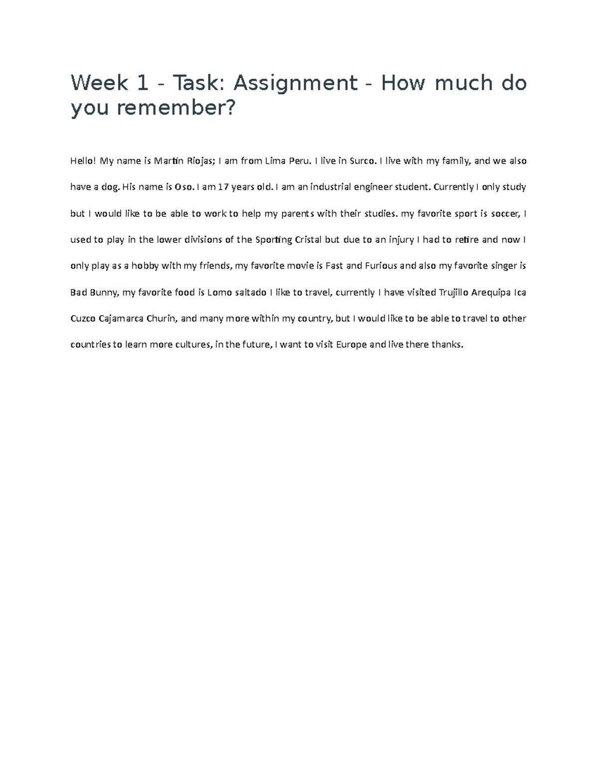 Week 1 - week1 - Week 1 - Task: Assignment - How much do you remember ...