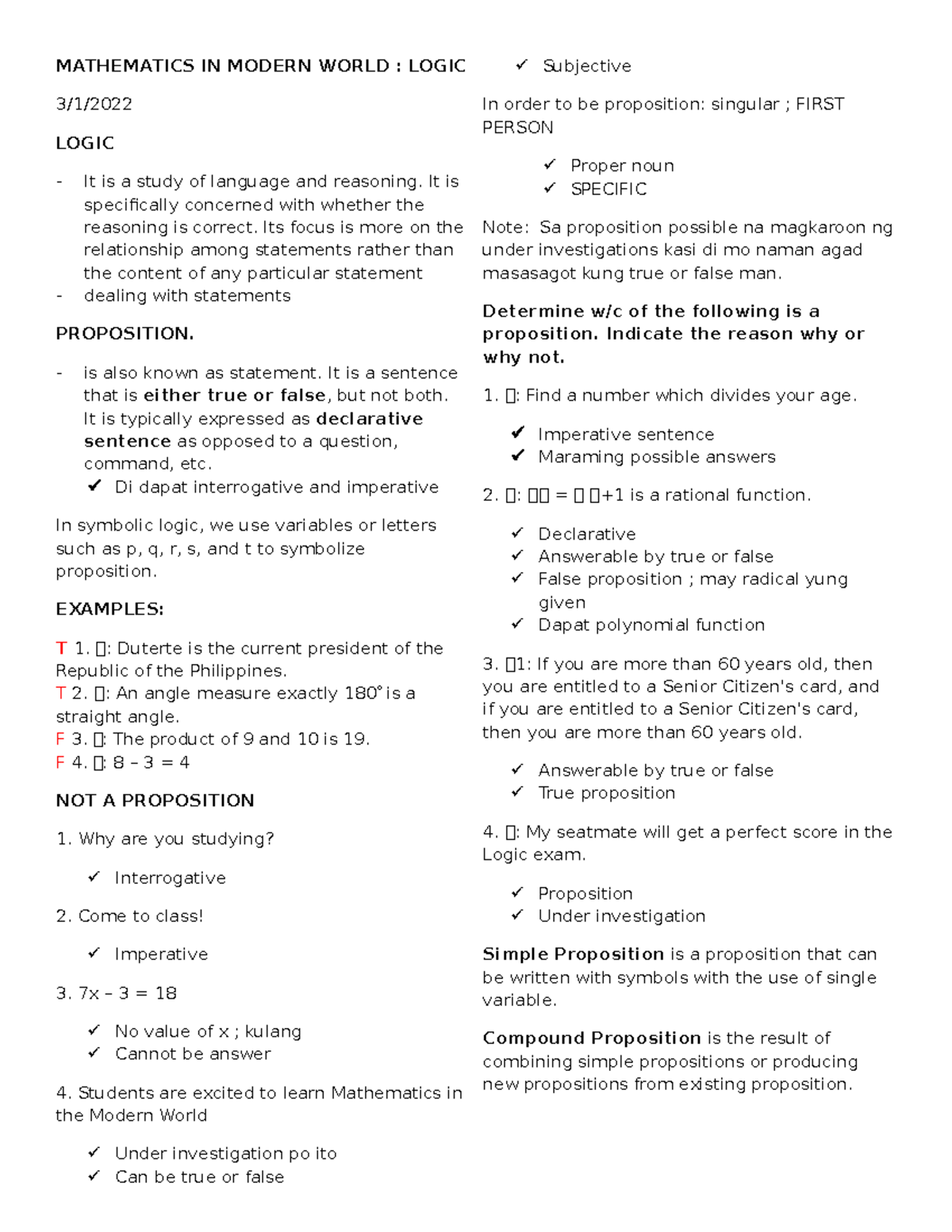 LEC1 Logic Mathematics in Modern World - MATHEMATICS IN MODERN WORLD ...
