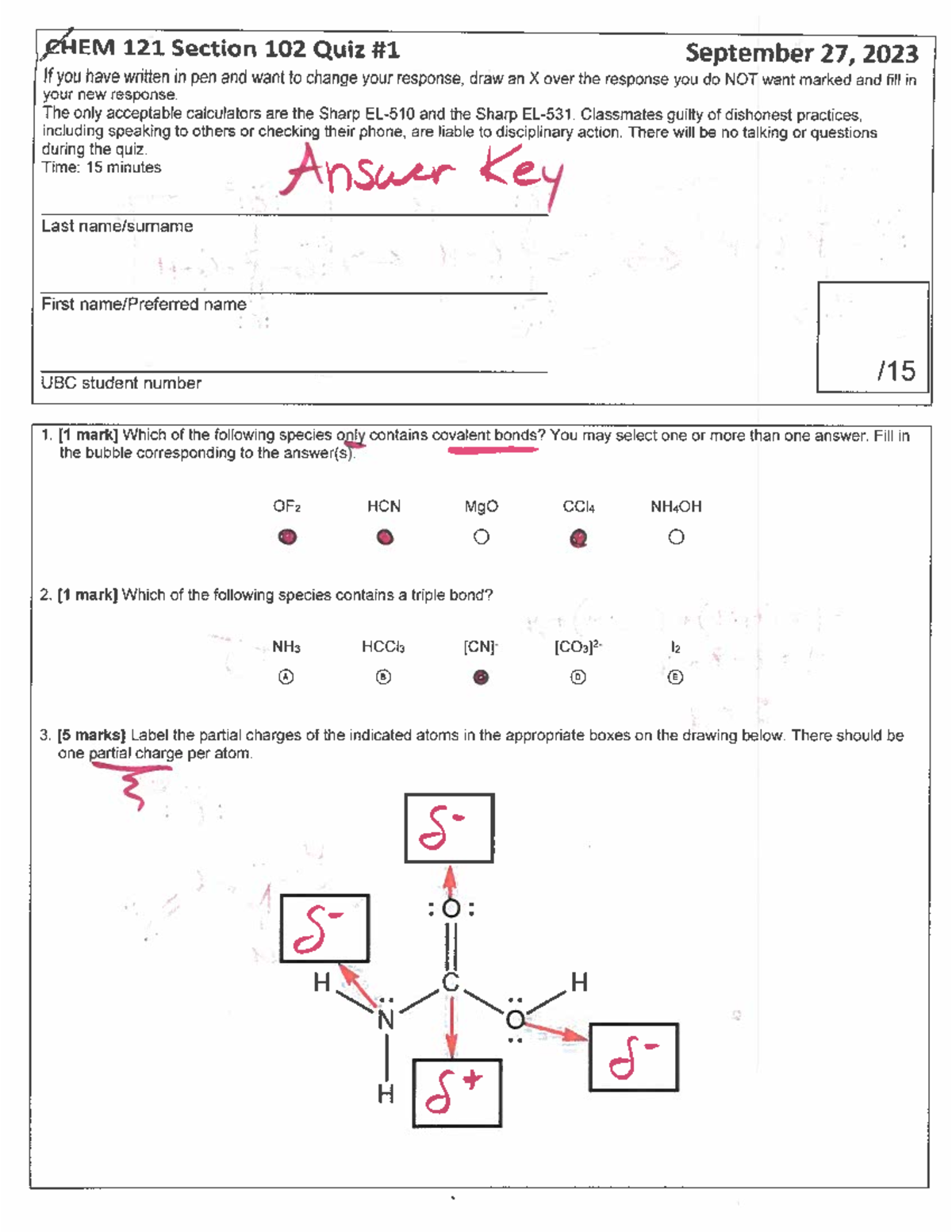 Section 102 Answer Key - CHEM 121 - Studocu