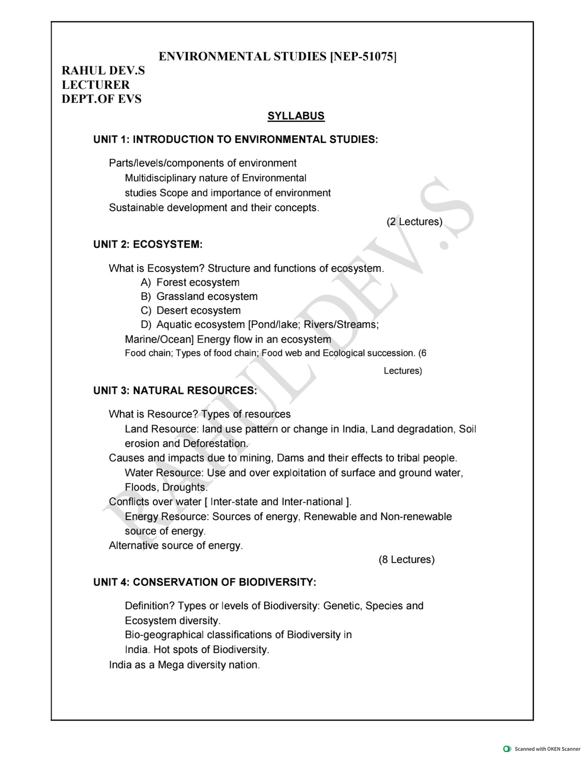 EVS Notes - Best material as per BCU syllabus - ENVIRONMENTAL STUDIES ...