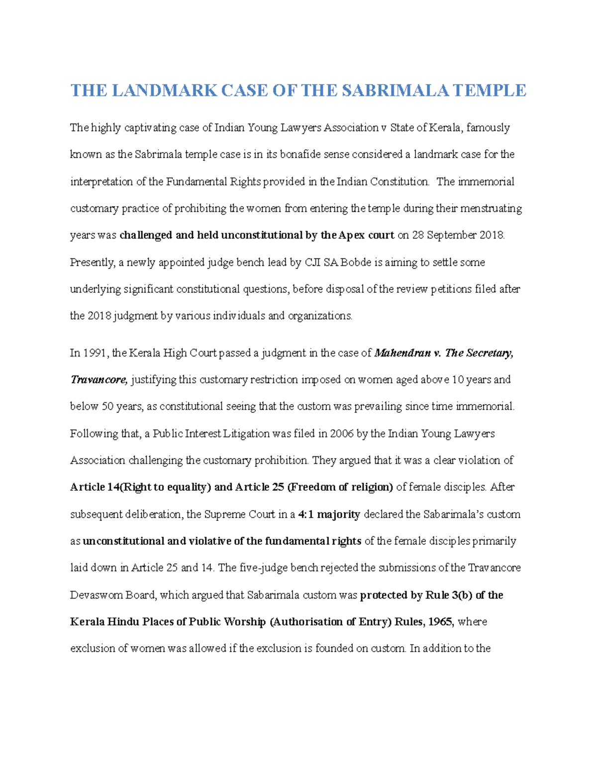 THE Sabarimala Temple CASE Droit - THE LANDMARK CASE OF THE SABRIMALA ...