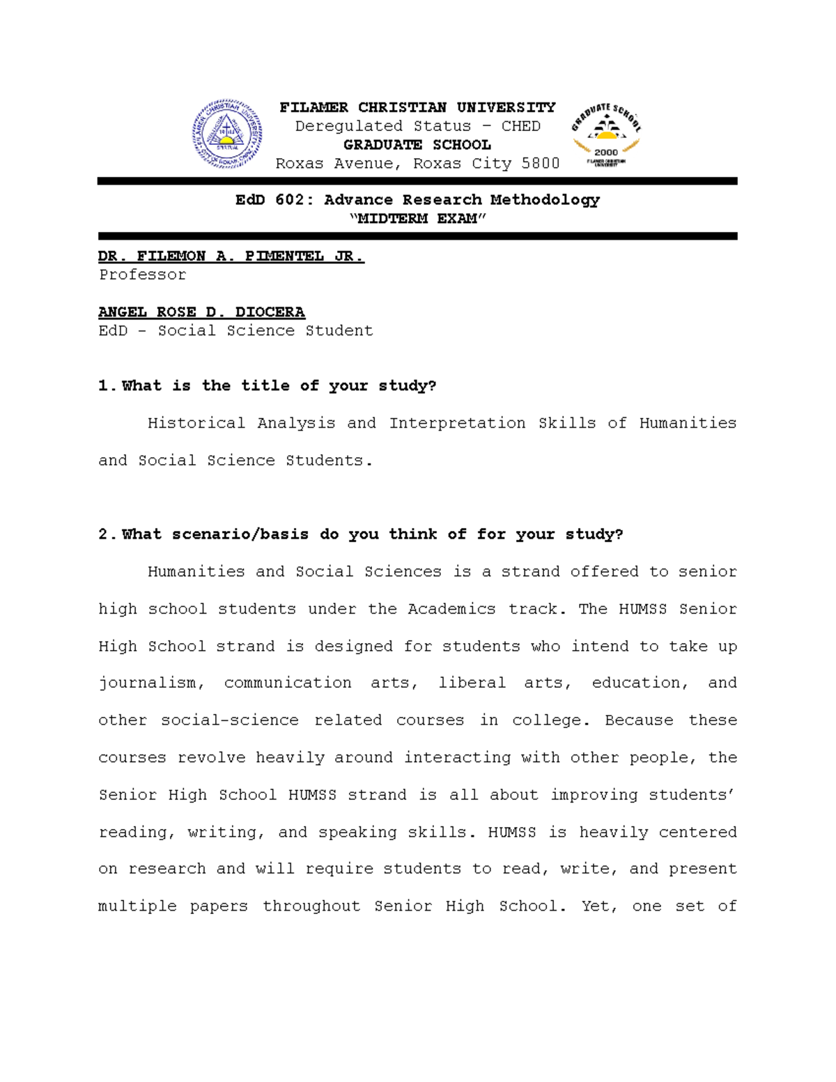 Ed D 602 Midterm (Dr. Pim) - FILAMER CHRISTIAN UNIVERSITY Deregulated ...