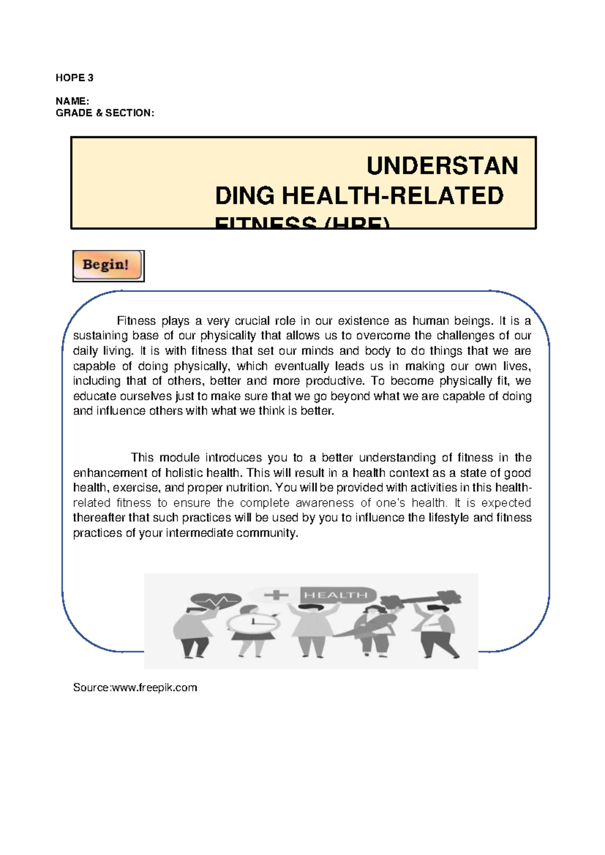 HOPE 3 module 1 - this may contain essays - HOPE 3 NAME: GRADE ...
