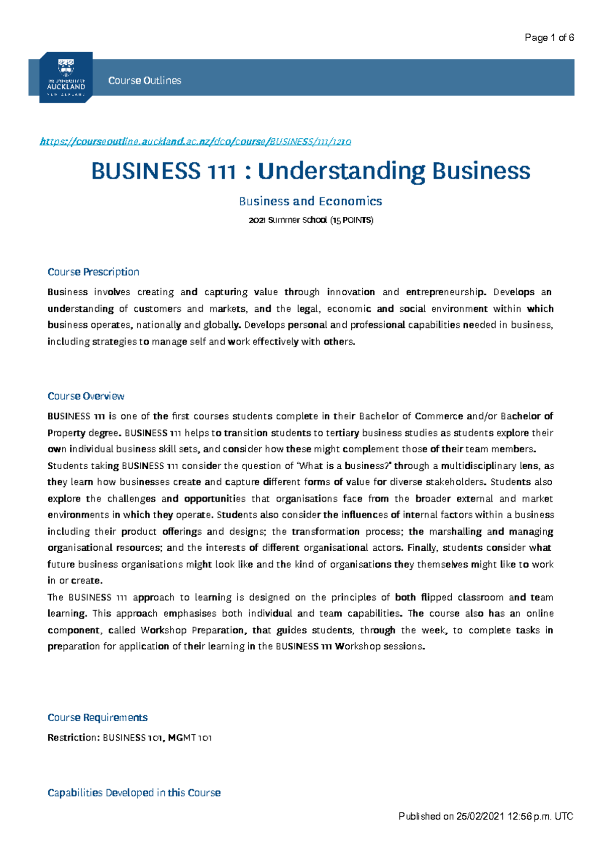 Business 111 - 2021 Summer School - Course Outline - CourseCourse ...