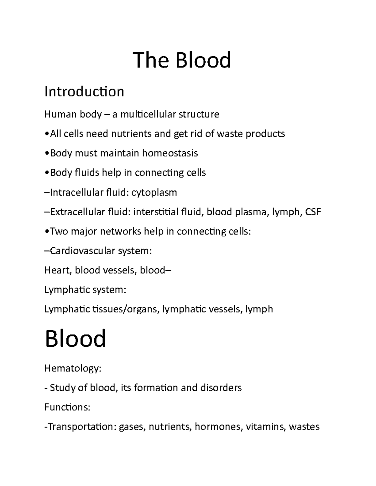 Document 43 - Chapter 19 : The Blood - The Blood Introducion Human body ...