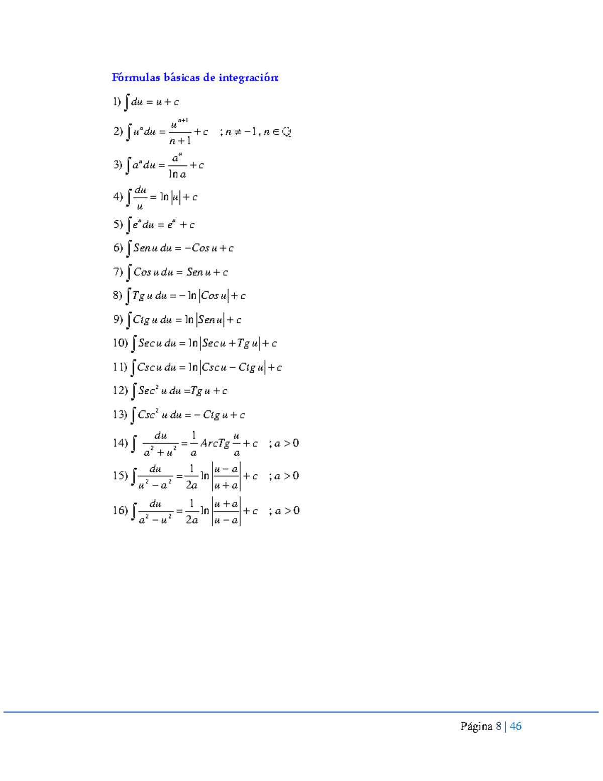 Integrales Indefinidas - Fórmulas básicas de integración: 1 2 1 ; 1 ...
