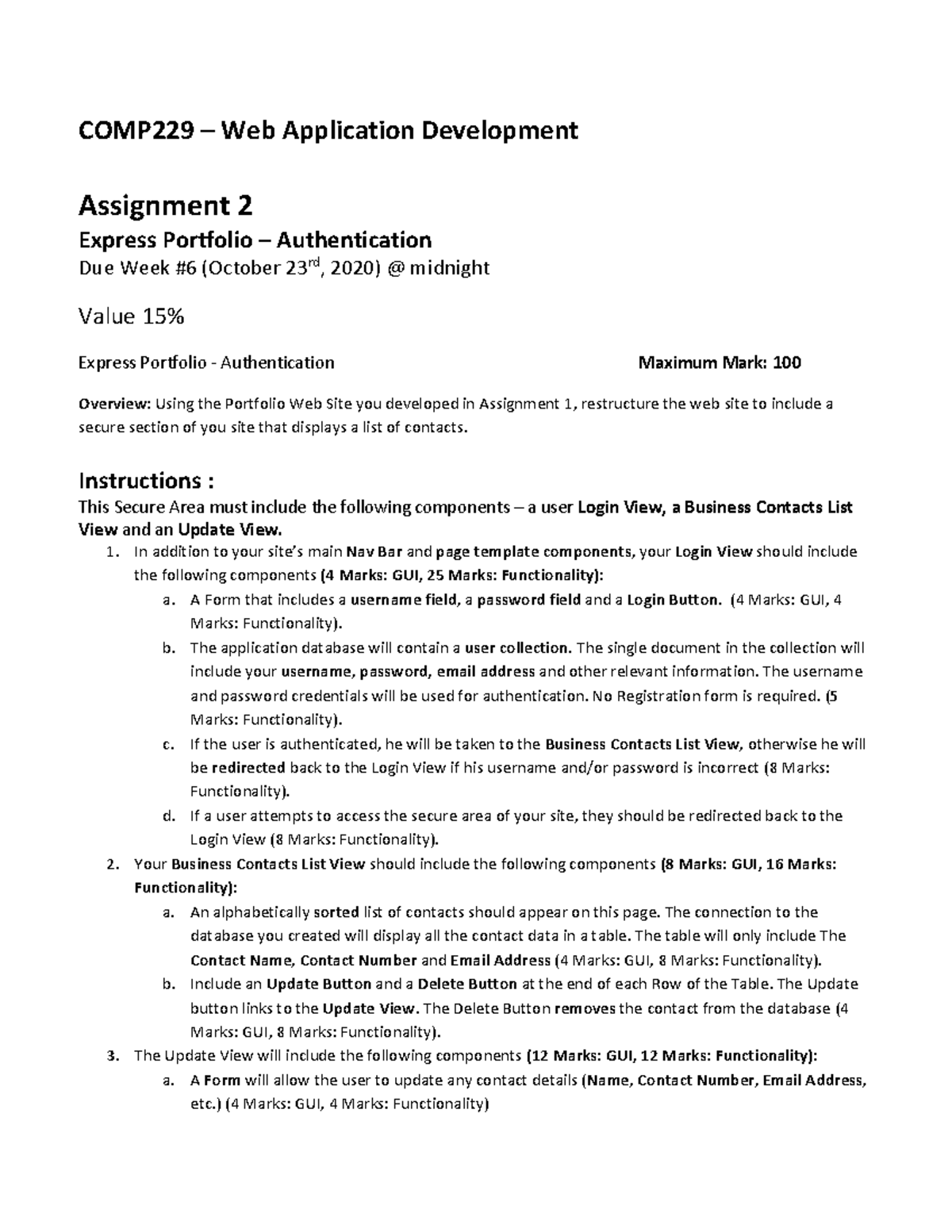 Assignment 2 - Authentication - COMP229 – Web Application Development Assignment 2 Express ...