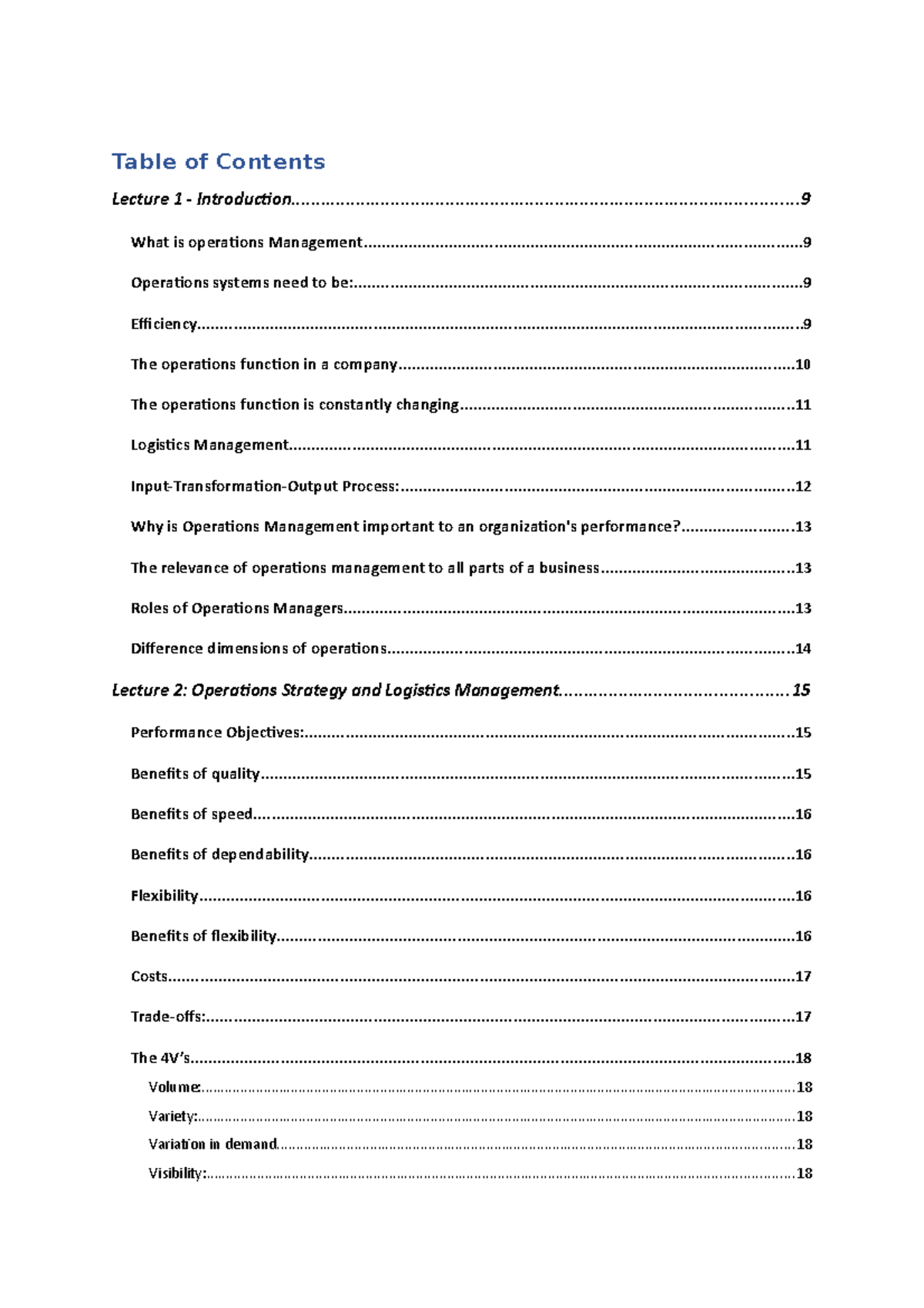 OLM Lecture notes - Table of Contents Lecture 1 - - Studocu