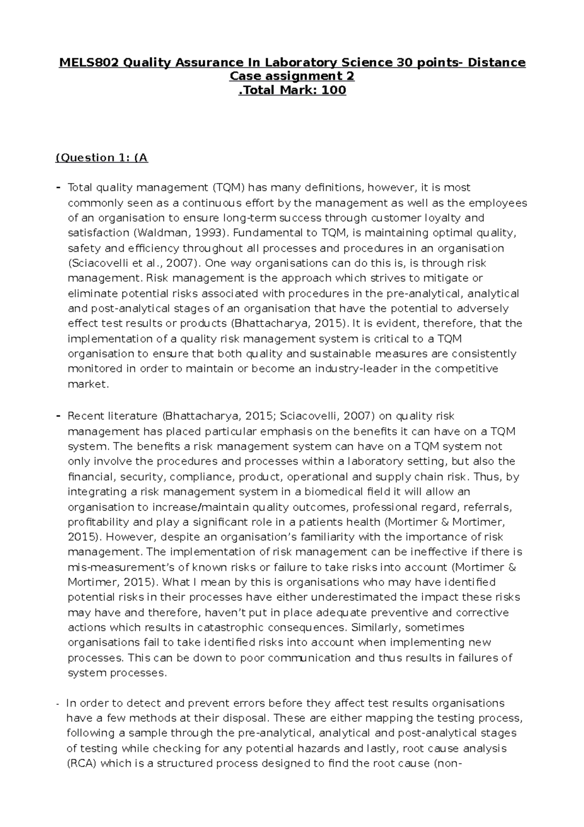 Quality Assurance - Assignment 2 Final Draft - MELS802 Quality ...
