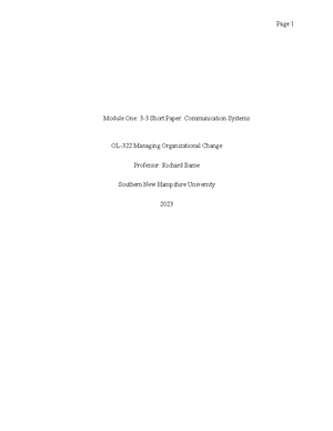 Week 02 Module Two 2-2-Short-Paper-Organizational-Change - Module One ...