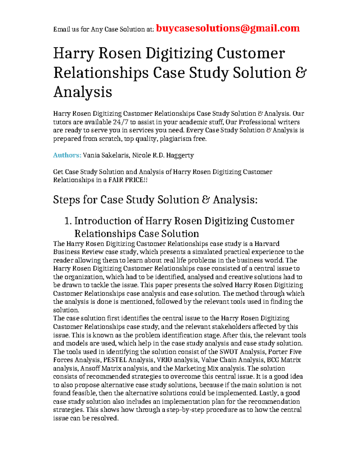 Harry Rosen Digitizing Customer Relationships Case Study Solution Analysis - Our tutors are ...