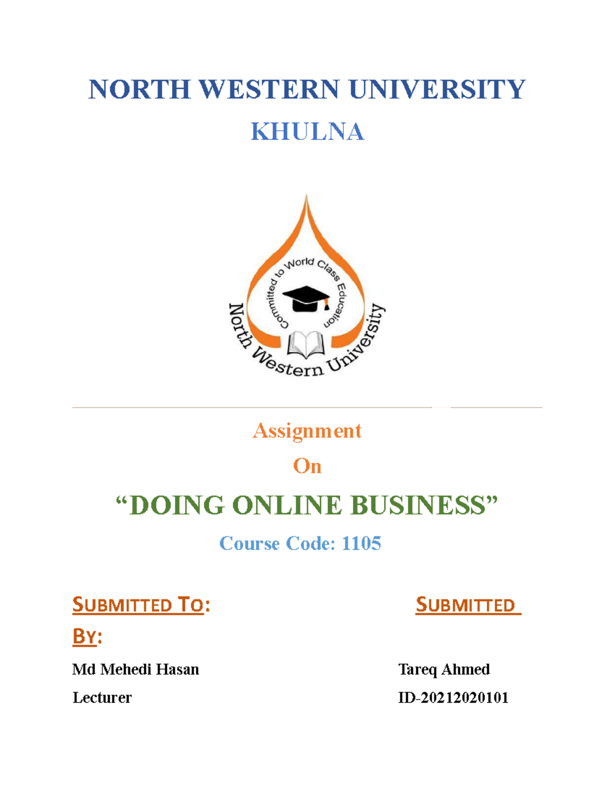 Doing online business - NORTH WESTERN UNIVERSITY KHULNA Assignment On ...
