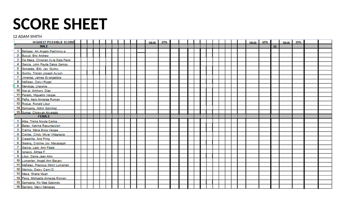 Score Sheet - BS Education - SCORE SHEET 12 ADAM SMITH SCORE SHEET 12 ...