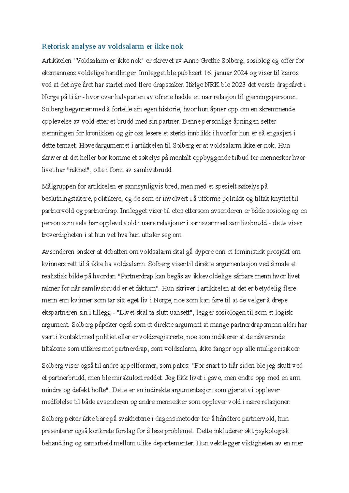 Retorisk analyse av voldsalarm er ikke nok - Retorisk analyse av voldsalarm er ikke nok ...