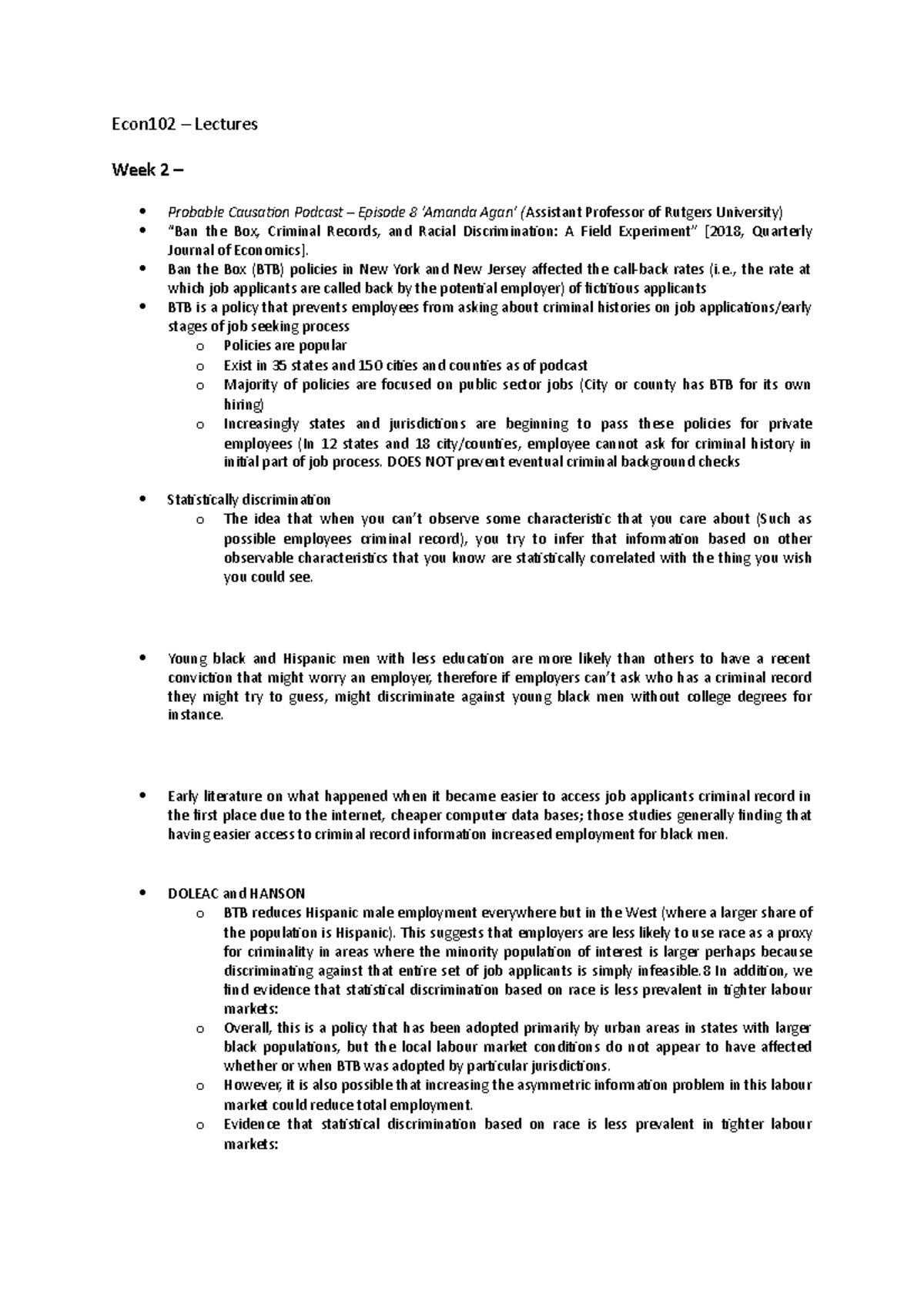 ECON102 - Lectures - Econ102 – Lectures Week 2 – Probable Causation Podcast – Episode 8 ‘Amanda ...