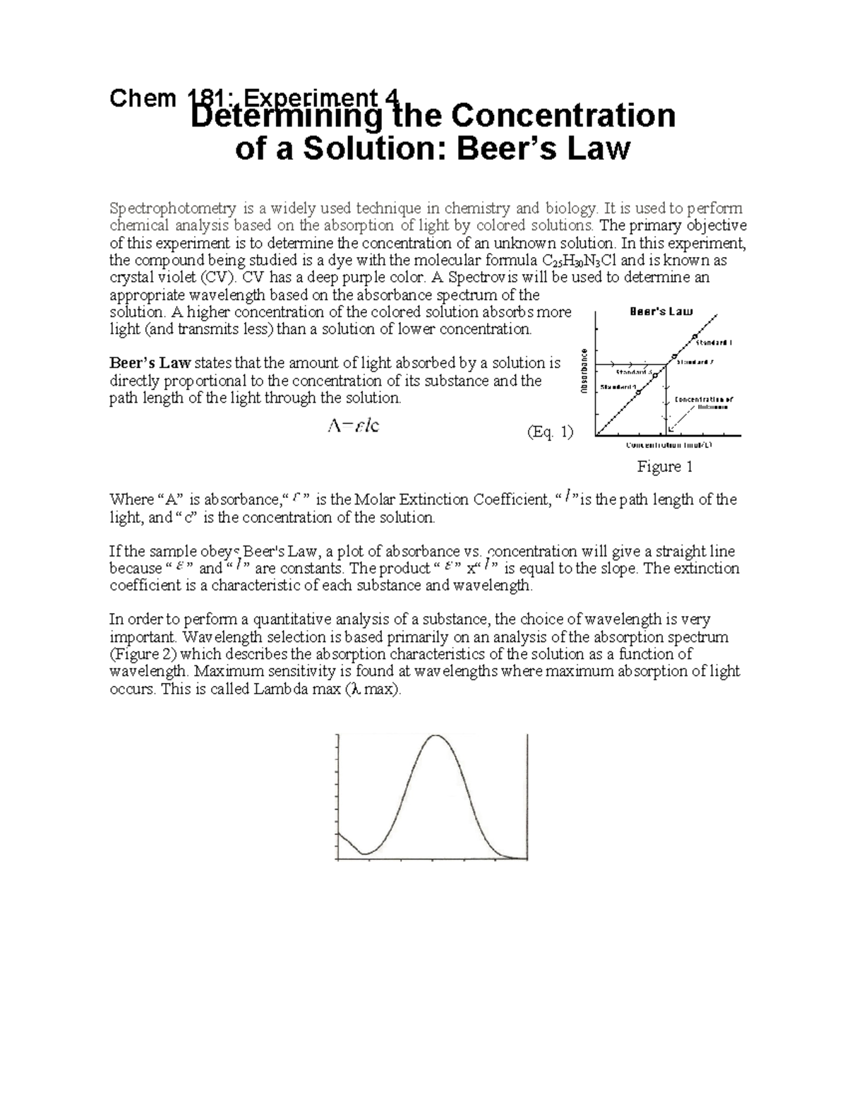 Chem 181 #4 Beer's Law - Tagged - Figure 1 Chem 181: Experiment 4 ...