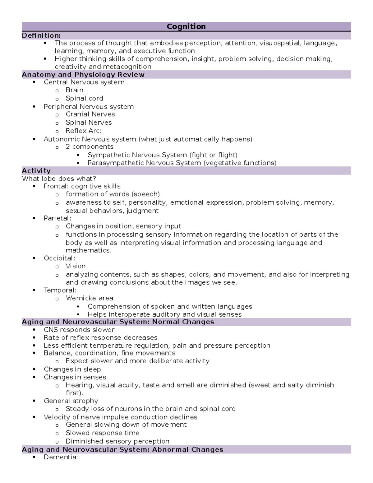 Notes - Cognition - Cognition Definition: The process of thought that ...