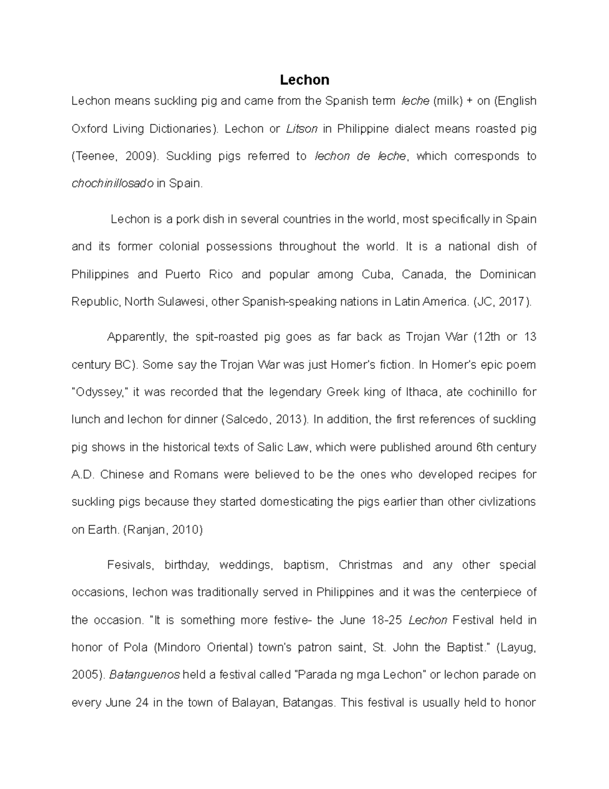Lechon concept paper - Lechon Lechon means suckling pig and came from ...