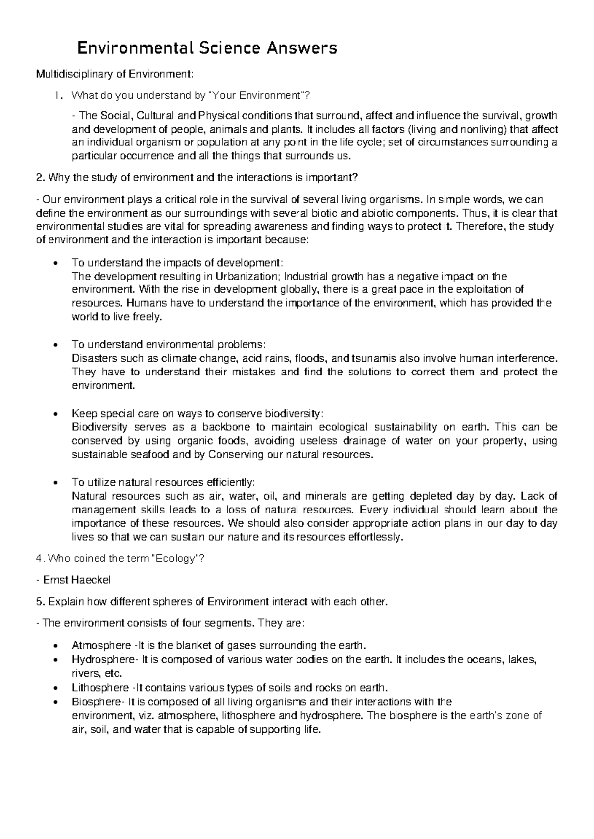 Environmental Science Answers - Environmental Science Answers ...