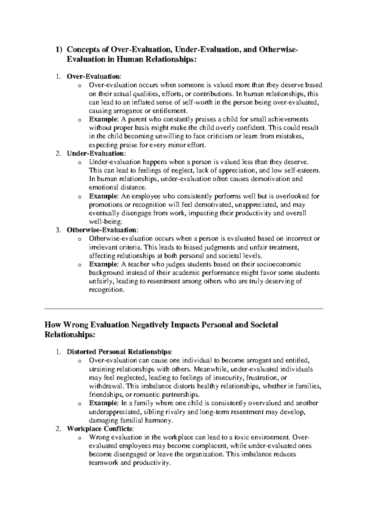 UHV-1 - UHV - 1) Concepts of Over-Evaluation, Under-Evaluation, and ...