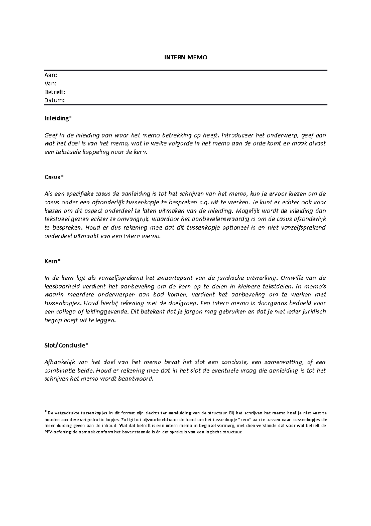 Format intern memo / format interne memo - INTERN MEMO Aan: Van ...