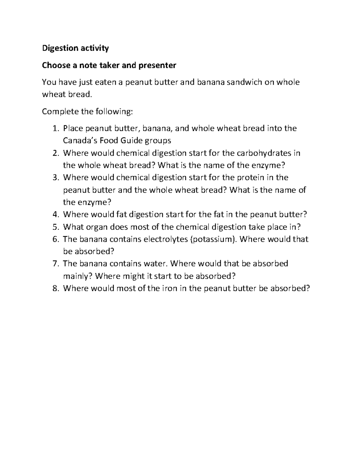 Digestion activity - midterm practice - Digestion activity Choose a ...