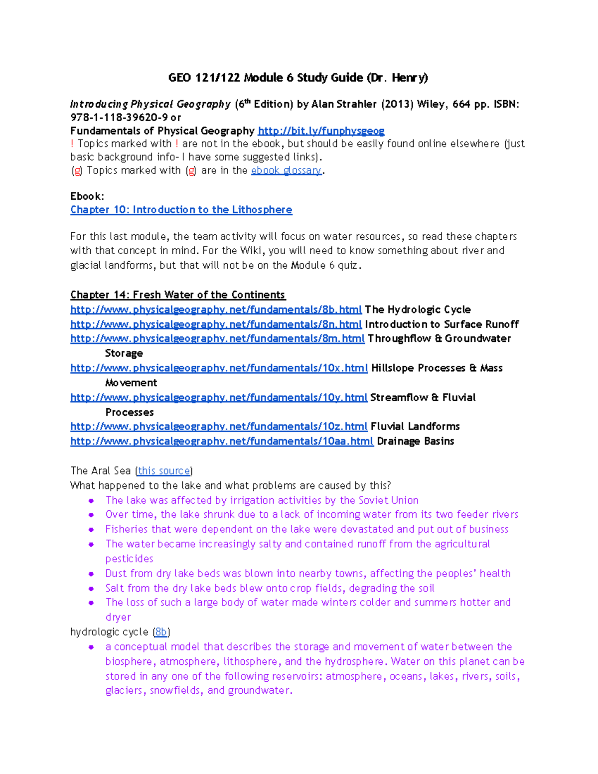 Module 6 Study Guide - GEO 121/122 Module 6 Study Guide (Dr. Henry ...