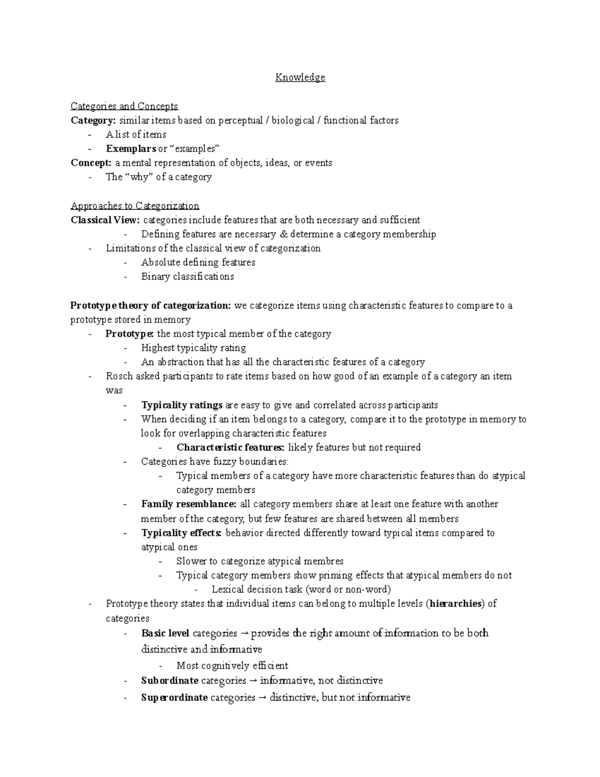 Knowledge Chapter 9 - Knowledge Categories and Concepts Category ...