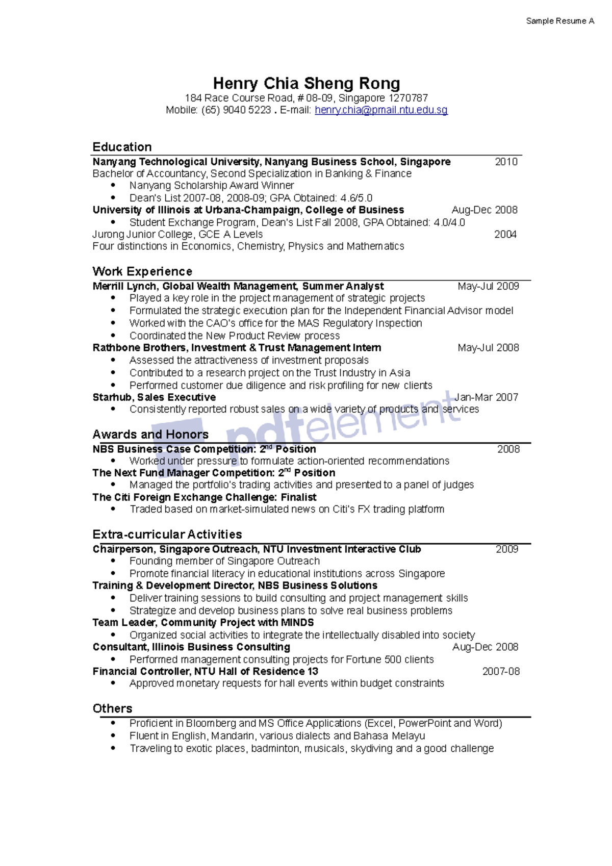 371243393 Resume Template 5 - Henry Chia Sheng Rong 184 Race Course ...