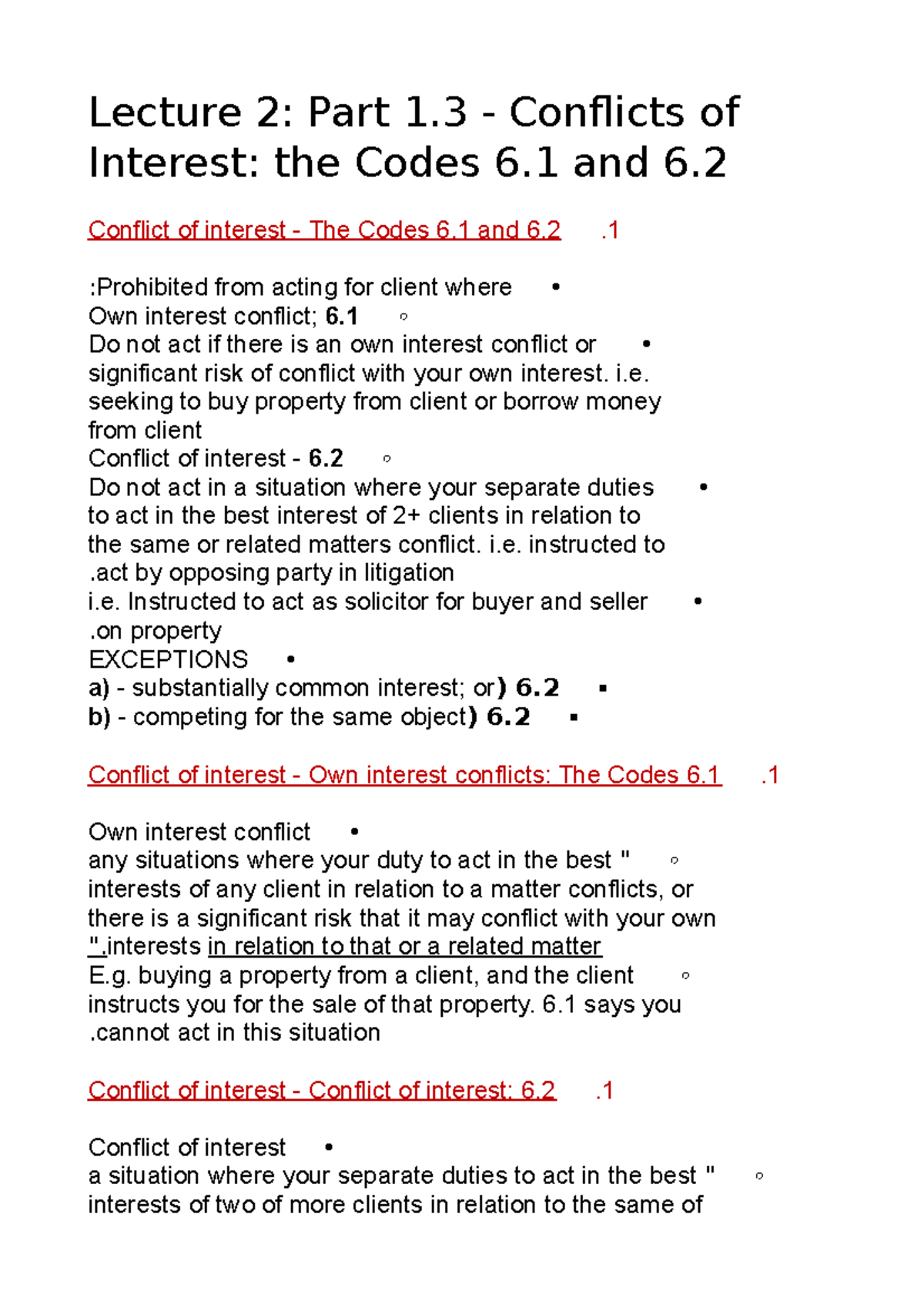 Lecture 2 PART B - PCR - Lecture 2: Part 1 - Conflicts of Interest: the Codes 6 and 6. Conflict ...