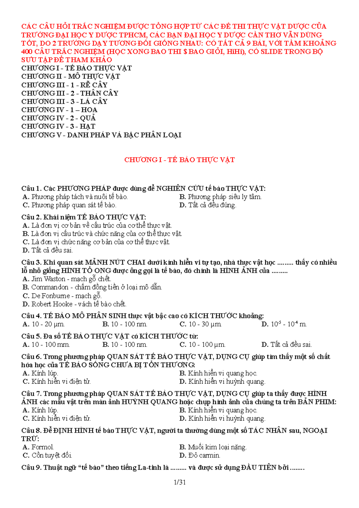 123doc 450 cau trac nghiem thuc vat duoc ump va ctump theo giao trinh co truong thi dep co dap ...