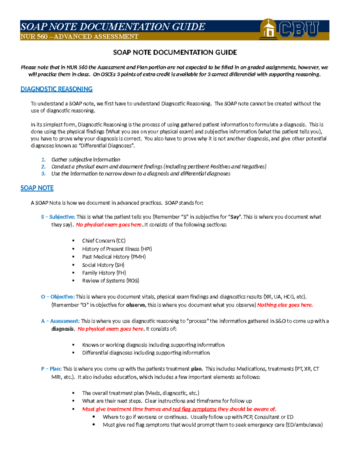 SOAP NOTE Documentation Guide - SOAP NOTE DOCUMENTATION GUIDE NUR 560 ...
