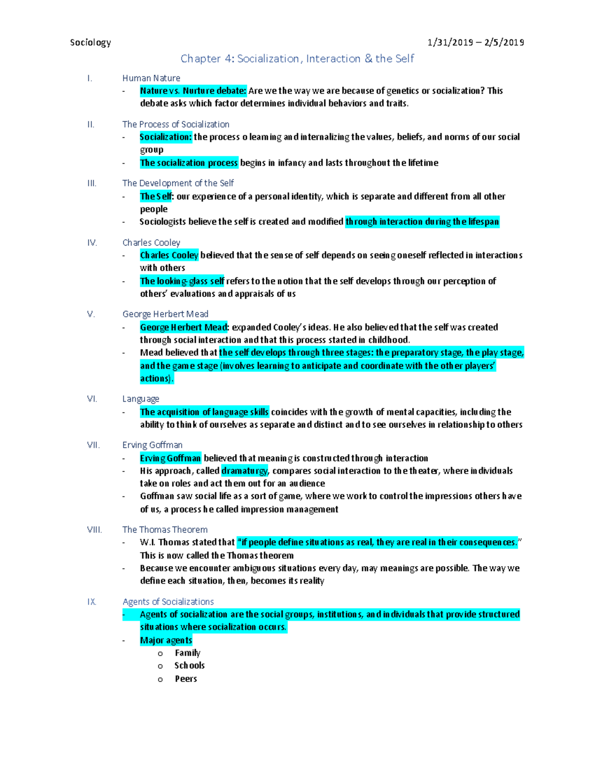 Sociology Chap 4, Socialization, Interaction & the Self - Sociology 1 ...
