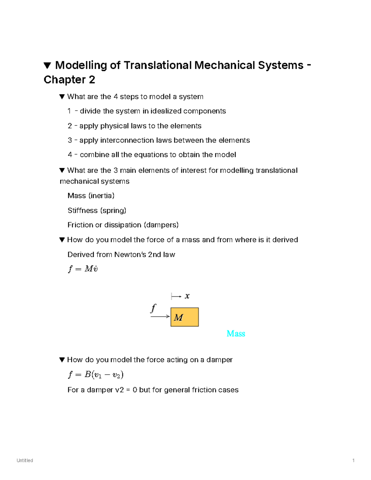 Mech 370 chapter 2 notes - Modelling of Translational Mechanical ...