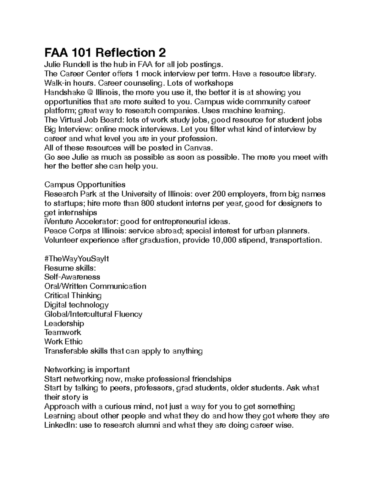 FAA 101 reflection 2 - Assignment to take notes and reflect on lectures ...