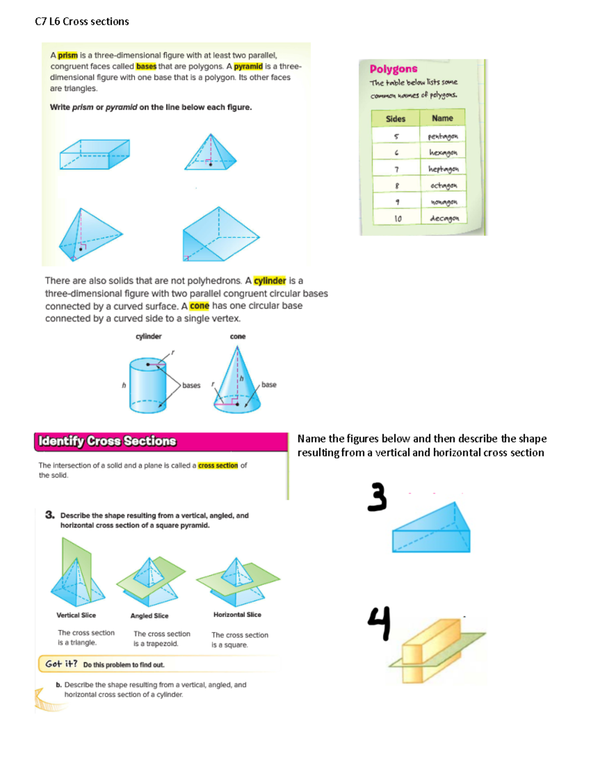 Cross sections pre notes - CS 229 - C7 L6 Cross sections Name the ...