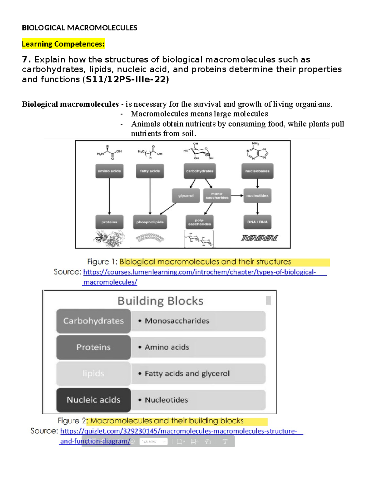 Notes Biological Macromolecules - BIOLOGICAL MACROMOLECULES Learning ...