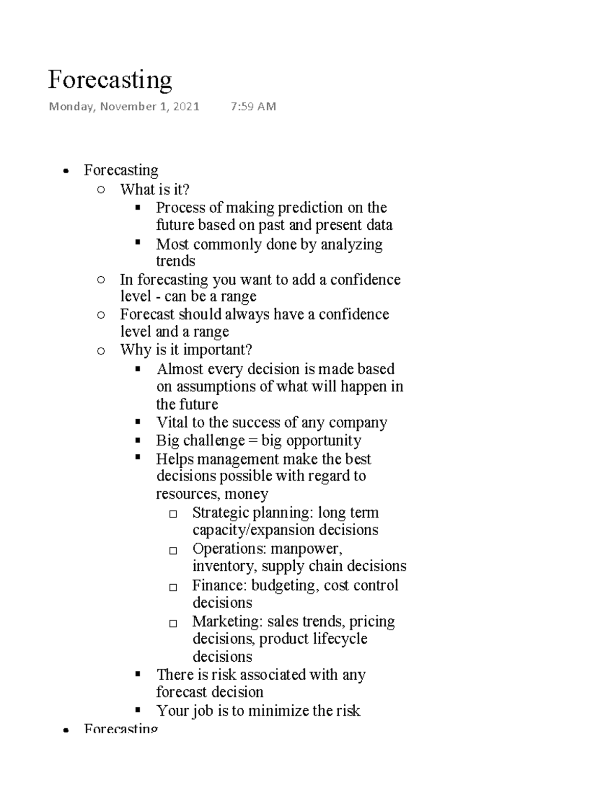Forecasting - Studocu