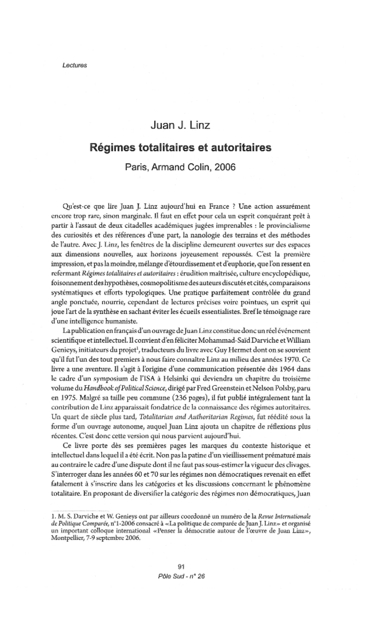 Lectures - Très bien - Lectures Juan J. Linz Régimes totalitaires et ...