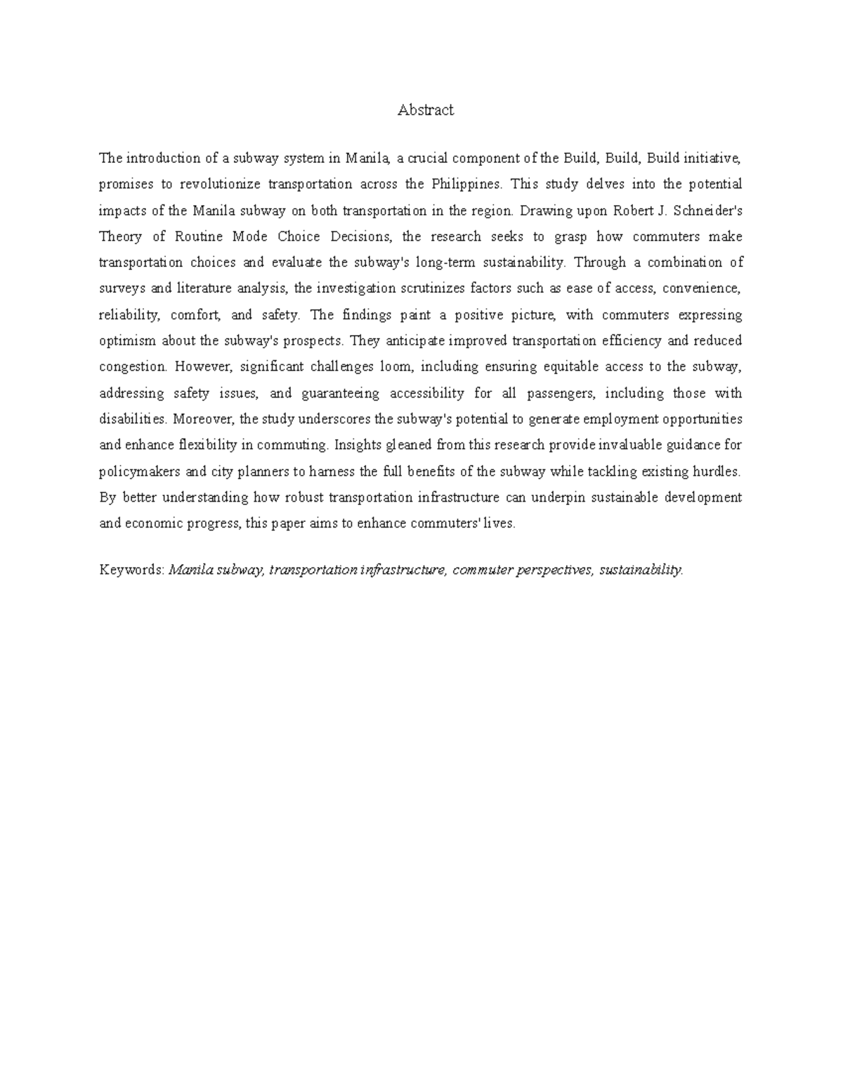 1-5-chapter - Abstract The introduction of a subway system in Manila, a ...
