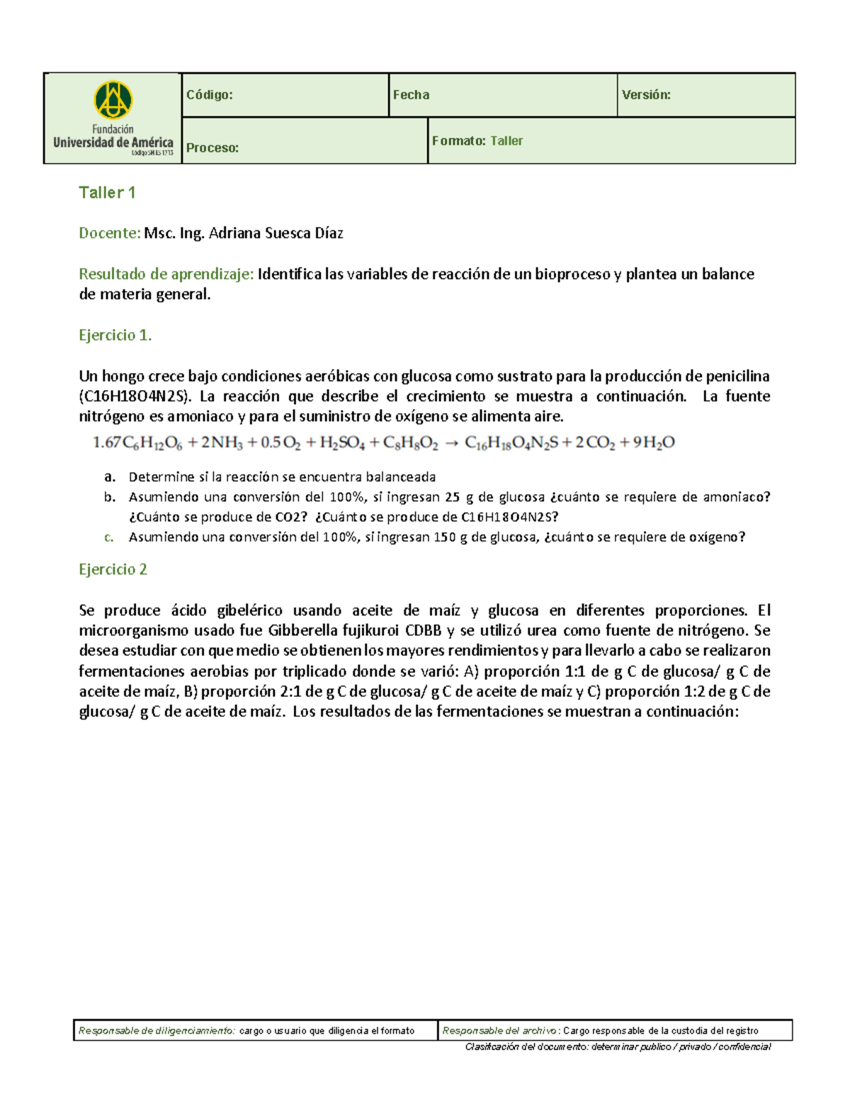 Taller 1 2024 g30 - Código: Fecha Versión: Proceso: Formato: Taller ...