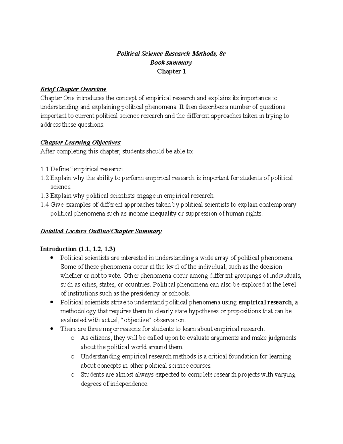 Political Science Research Methods summary Ch - Political Science ...